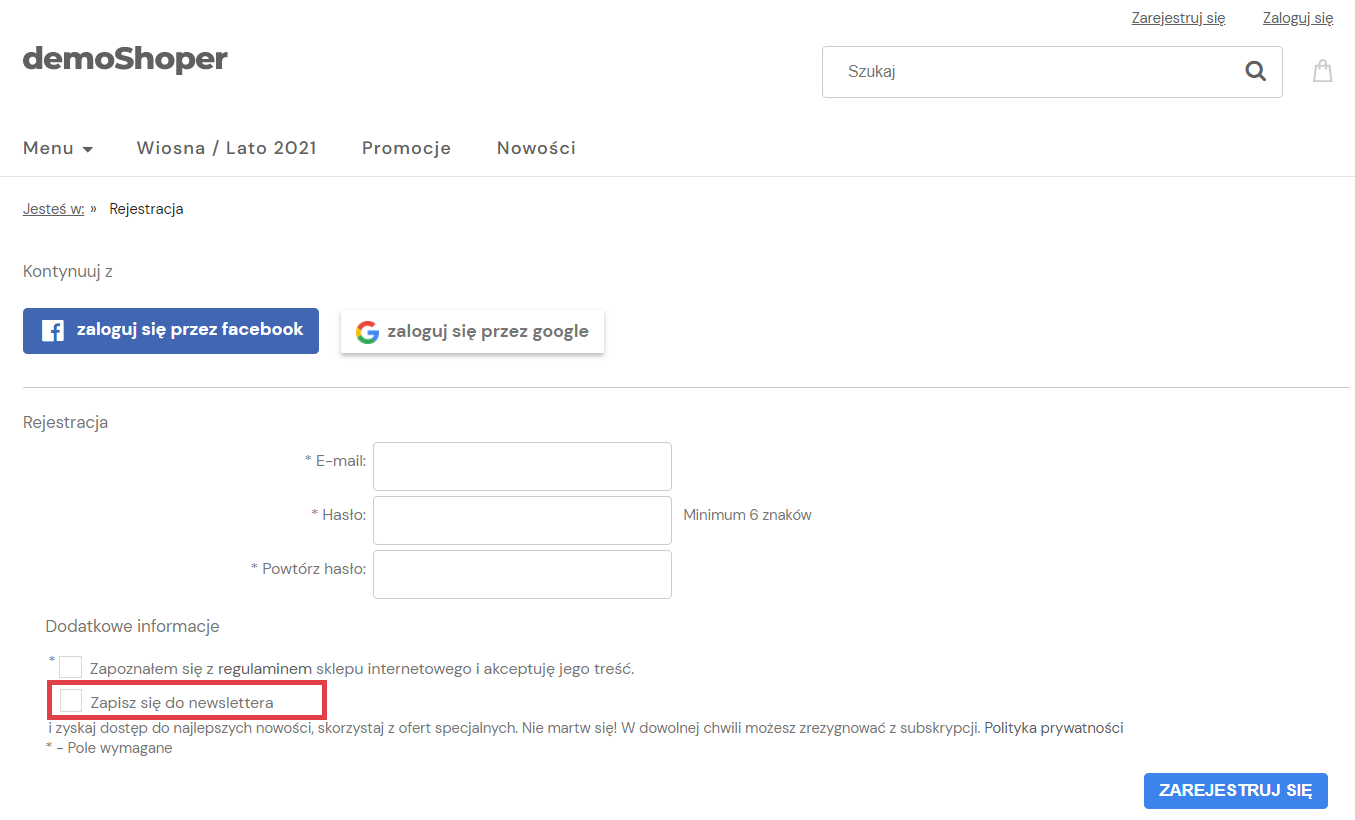 Dodanie do newslettera podczas składania zamówienia » Shoper Learn