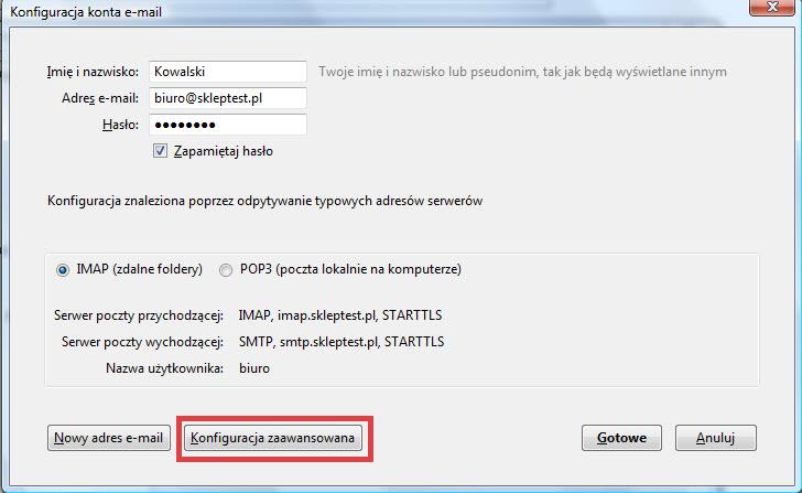Thunderbird / Poczta IMAP Konfiguracja